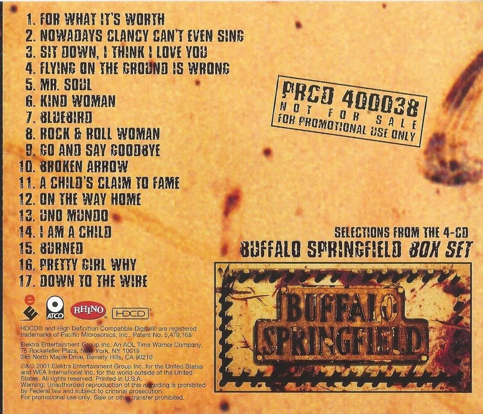 BUFFALO SPRINGFIELD Selections From Buffalo Springfield Box Set sampler ...