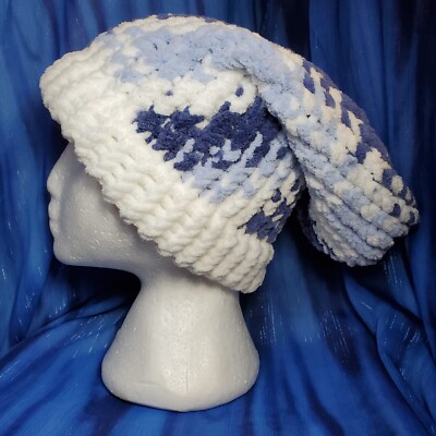 White Brim and Blue Dreams 13" Stocking Cap Adult Hat Handmade NEW | eBay