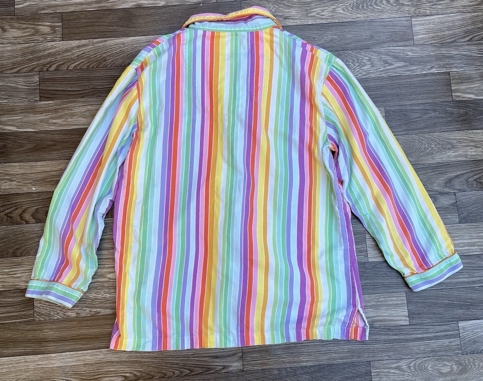 Vintage Victoria's Secret Rainbow Vertical Stripe Button Up Sleep Shirt ...