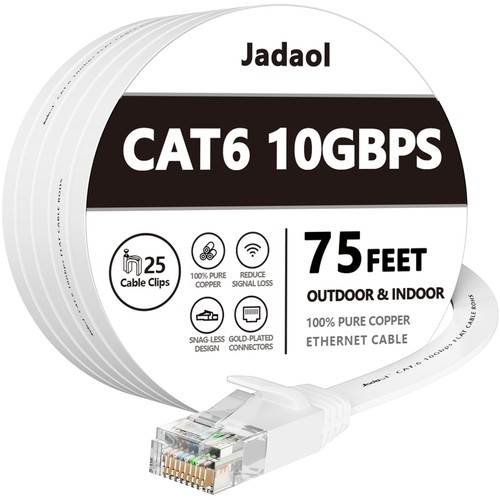 Cat 6 Ethernet Cable 75 ft, 10Gbps Support Cat8 Cat7 Network, Flat RJ45 ...