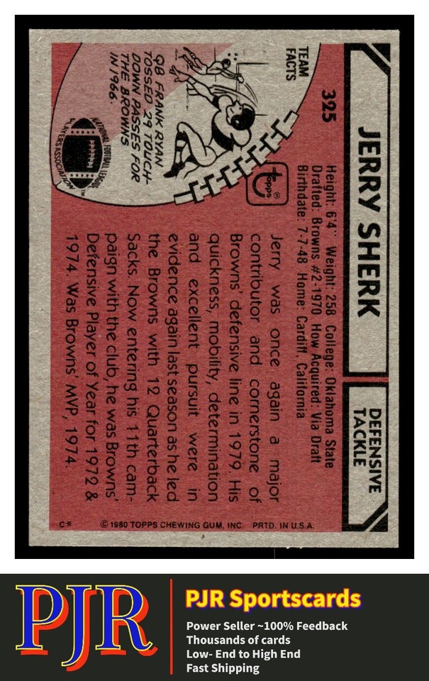 1980 Topps #325 Jerry Sherk Cleveland Browns Extra 35% Off 4+ | eBay