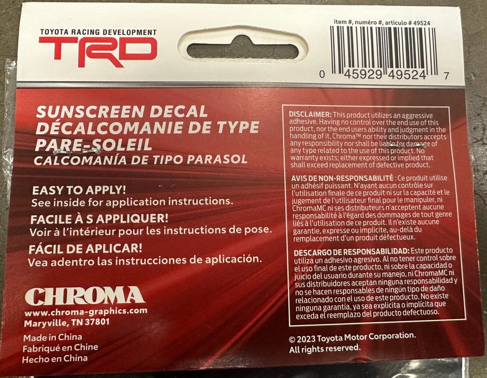 TRD Racing Toyota Retro Sunscreen Decal Officially Licensed Item 44" X ...
