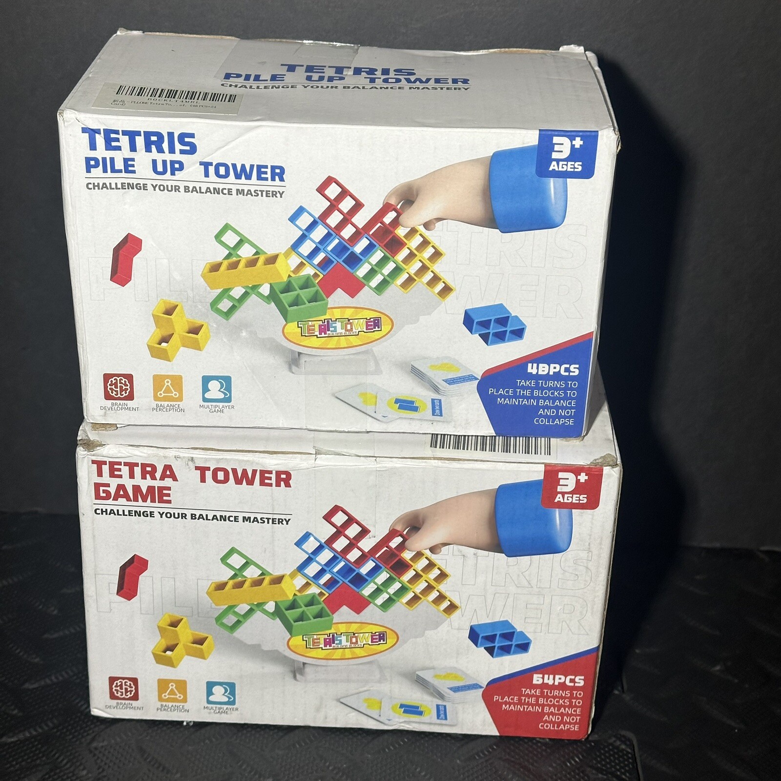 Lot Of 2 Tetra Tower Game 48 And 64 Pc Sets Tetris Tower Stack Attack ...