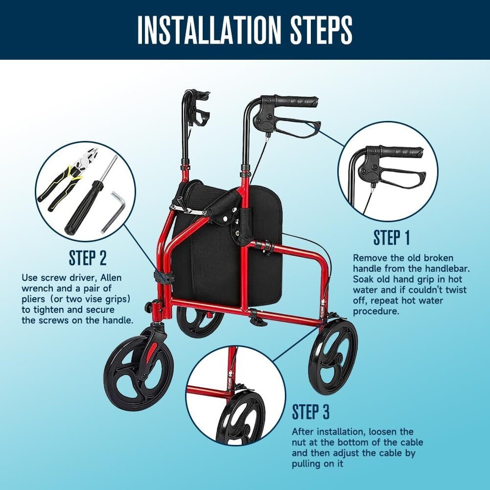 2 Pack Brake Handle Assembly with 41'' Cable For Rolling Walker ...