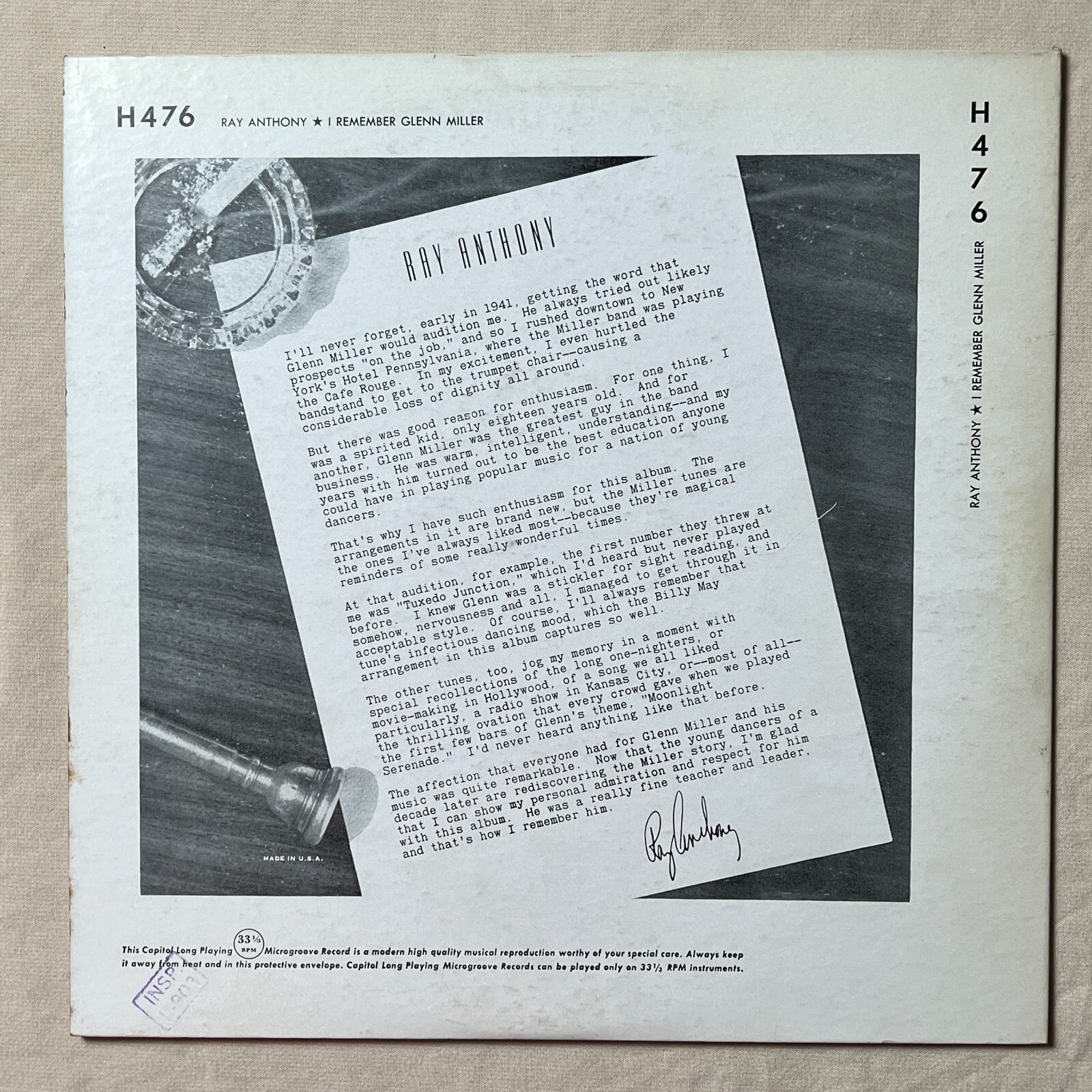 RAY ANTHONY I Remember Glenn Miller 1954 Vinyl 10" LP Capitol H-476 ...