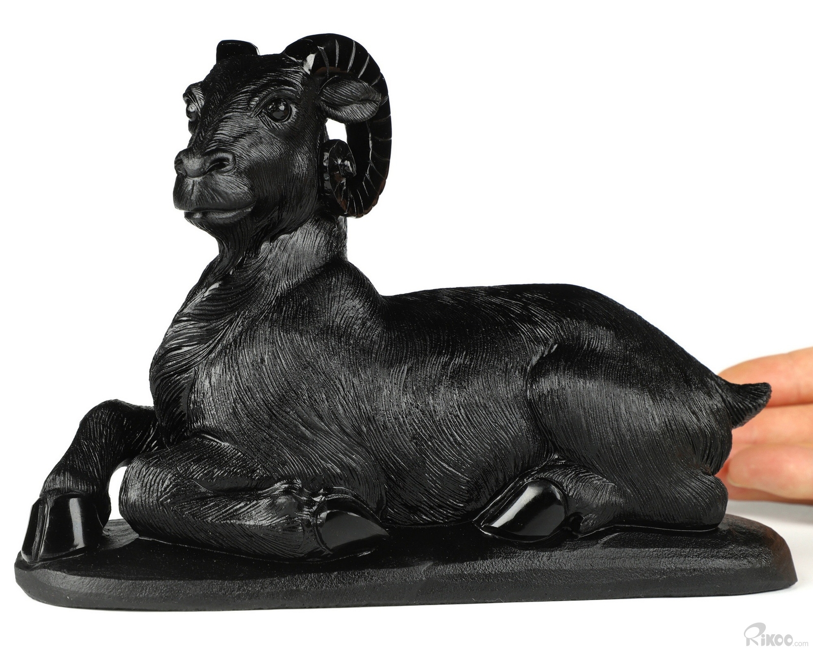 7.8" Black Obsidian Hand Carved Crystal Goat Sculpture, Crystal Healing ...