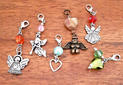 (Sale) 6 Clip On Charms - 4 Angels - 2 Heart with Beads - Celestial ...