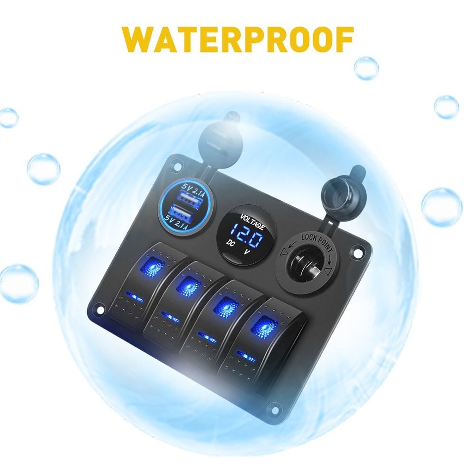 4 Gang USB Waterproof LED Automotive Toggle Switch Panel Car Marine ...