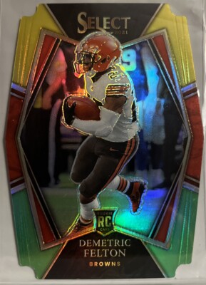 Demetric Felton 2021 Select Green & Yellow Prizm Die-Cut RC #197 Browns ...