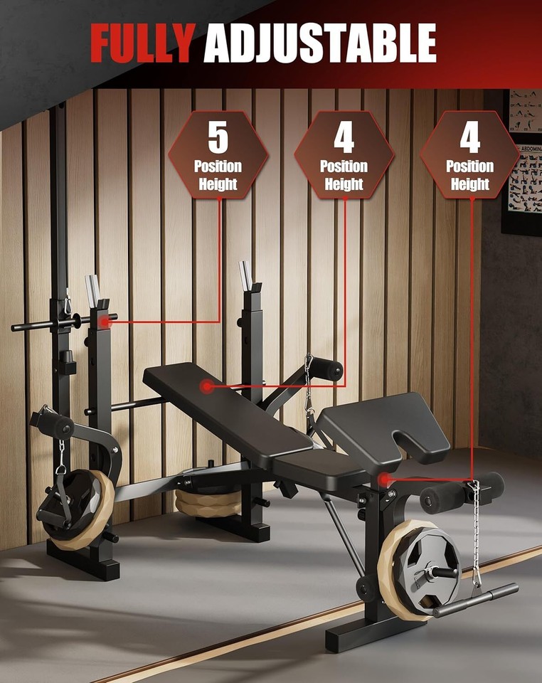 Olympic Weight Bench Set Bench Press Rack w/ Leg Developer LAT Pulldown ...