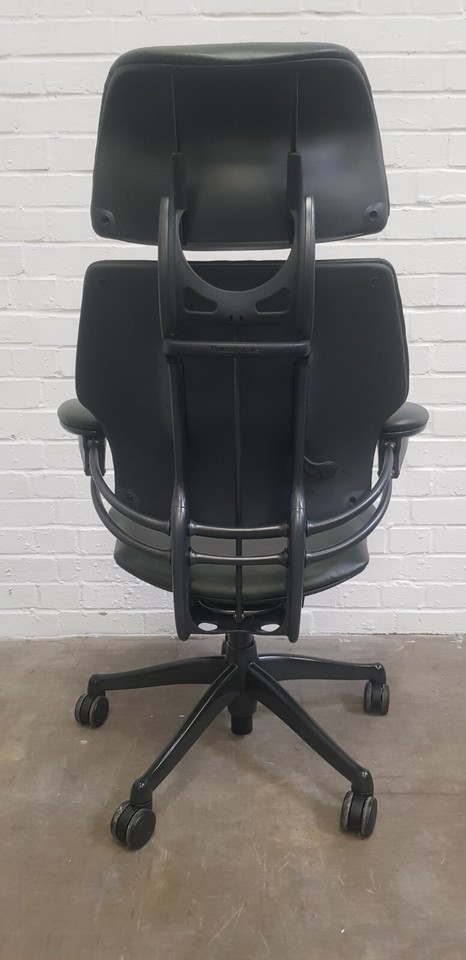 Humanscale Freedom Bottle Green Leather Headrest Task Chair Arms Office ...