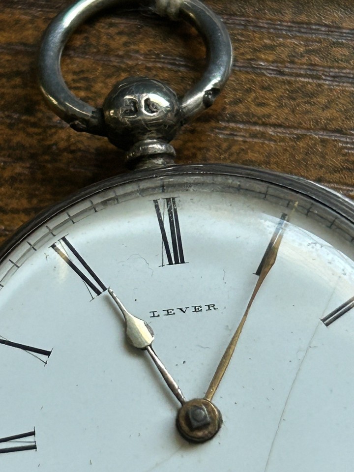 Victorian English lever pocket watch (c.1854) in a sterling silver case ...