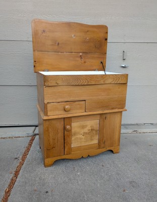 Antique Rustic Primitive Pine Wood Lift Top Lid Dry Sink Wash Stand ...