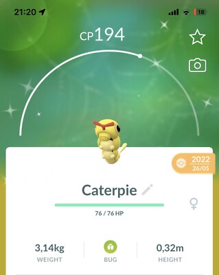 Shiny Caterpie Pokemon Gen1 Go Same / 30 day PVP Pokémon Butterfree ...