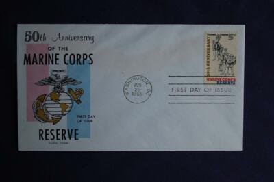 50th Anniversary US Marine Corps Reserve Stamp FDC Fluegel Cachet Sc ...