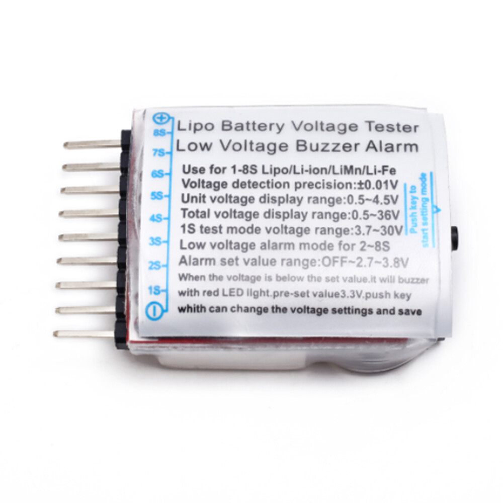 Lipo Battery Low Voltage Alarm 1-8S Buzzer Indicator Checker Tester LED ...