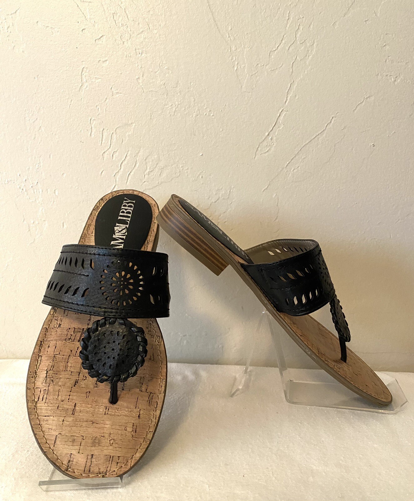 Sam & Libby Tibby Whip Stitch Black Thong Sandals Black Slip On Size 8 ...