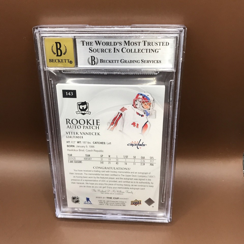 VITEK VANECEK 2020-21 THE CUP RPA ROOKIE PATCH AUTO 10 RC /249 BGS 7.5 ...