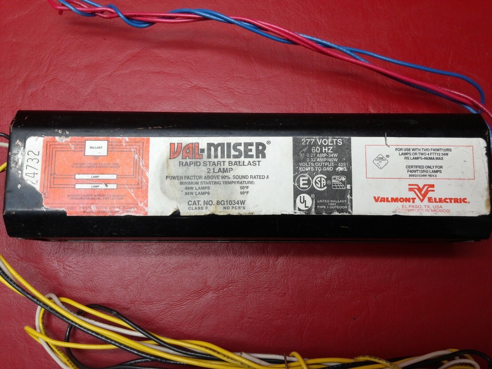 Val-Miser 8G1034W Rapid Start 277-Volt Fluorescent Ballast 2 Lamp Class ...