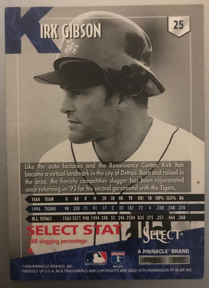 1995 Select Baseball Card #25 Kirk Gibson - Detroit Tigers | eBay