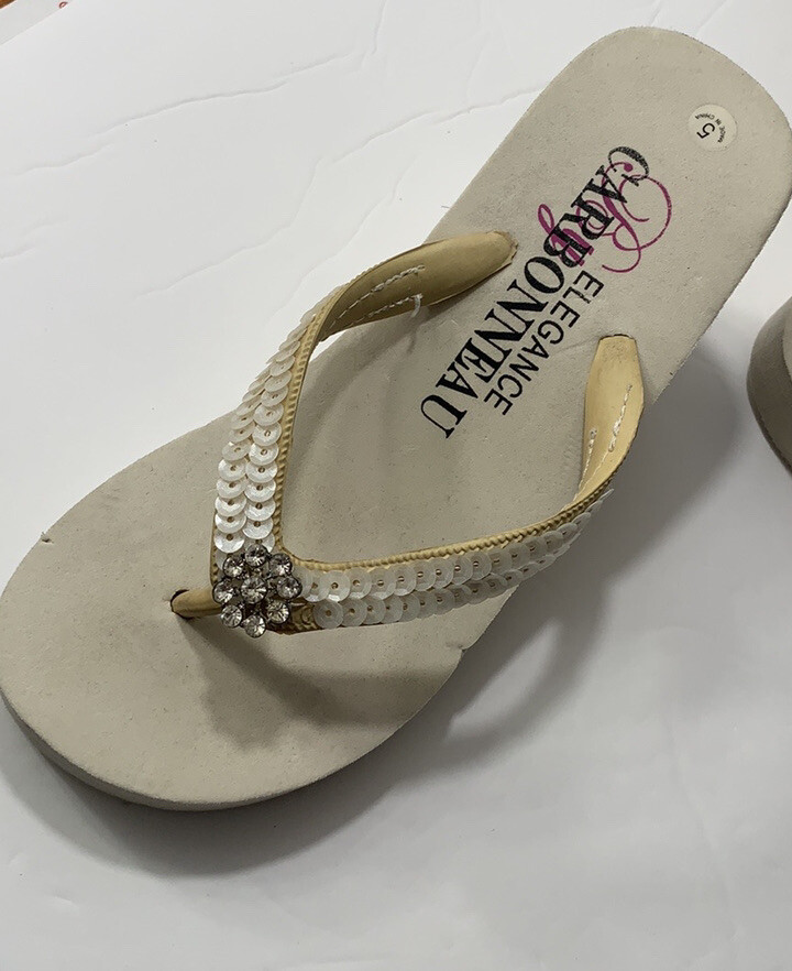 Beach Bride Carbonneau White Thong Rhinestones 3.5 Wedge Size 5 | eBay