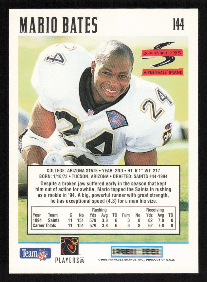 1995 Score Mario Bates #144 Football New Orleans Saints | eBay