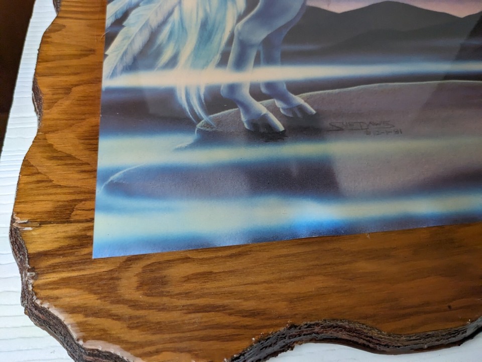 1981 Sue Dawe Unicorn Pegasus Picture Lacquer Vintage Wood Art 19" x23 ...