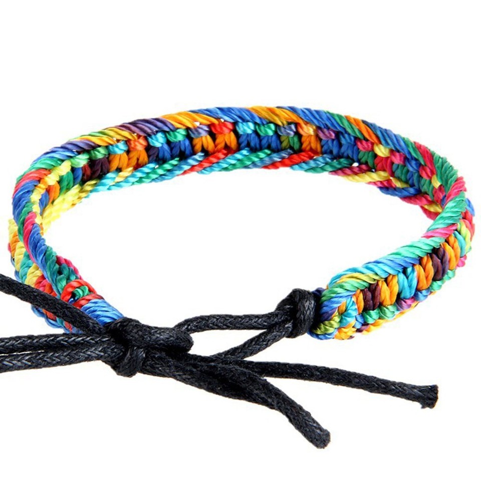 2 Pcs Handmade Ethnic Colorful Wax Rope Weaving Adjustable Hand Woven ...