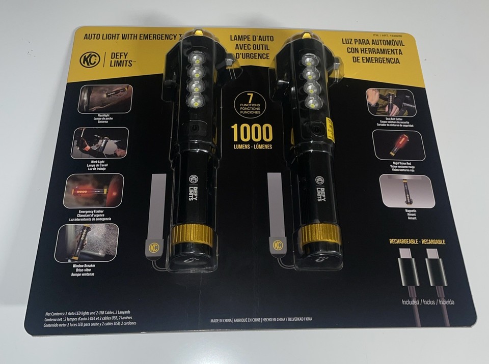KC Defy Limits Auto Light with Emergency Tool 1000 Lumens Rechargeable ...
