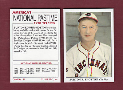 1930-1939 National Pastime #66 BURT SHOTTON, Reds ~ 1985 Big League ...