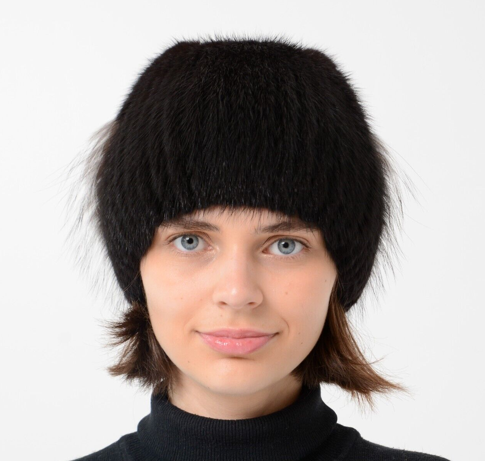 Fur Hat Women From 100% Real Fur Muskrats Silver Fox Fur Winter Style ...