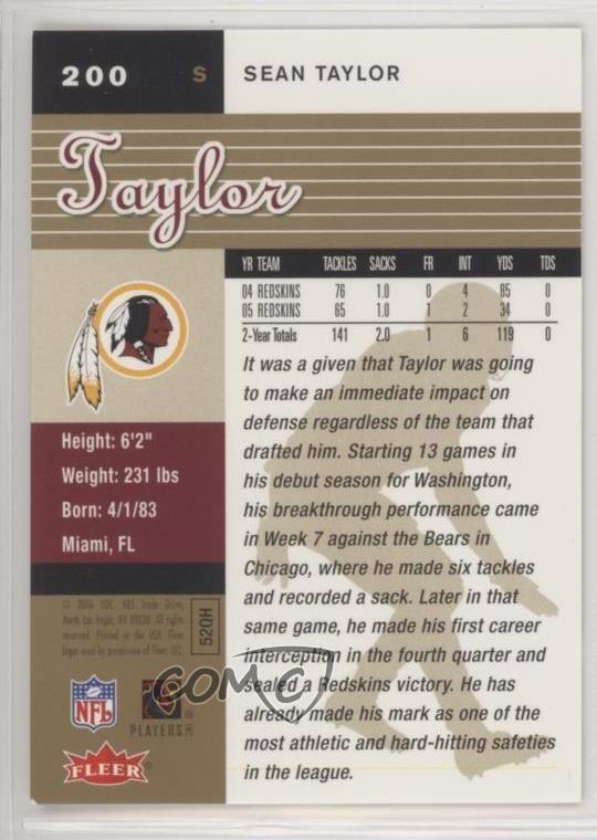 2006 Fleer Ultra Gold Medallion Sean Taylor #200 | eBay