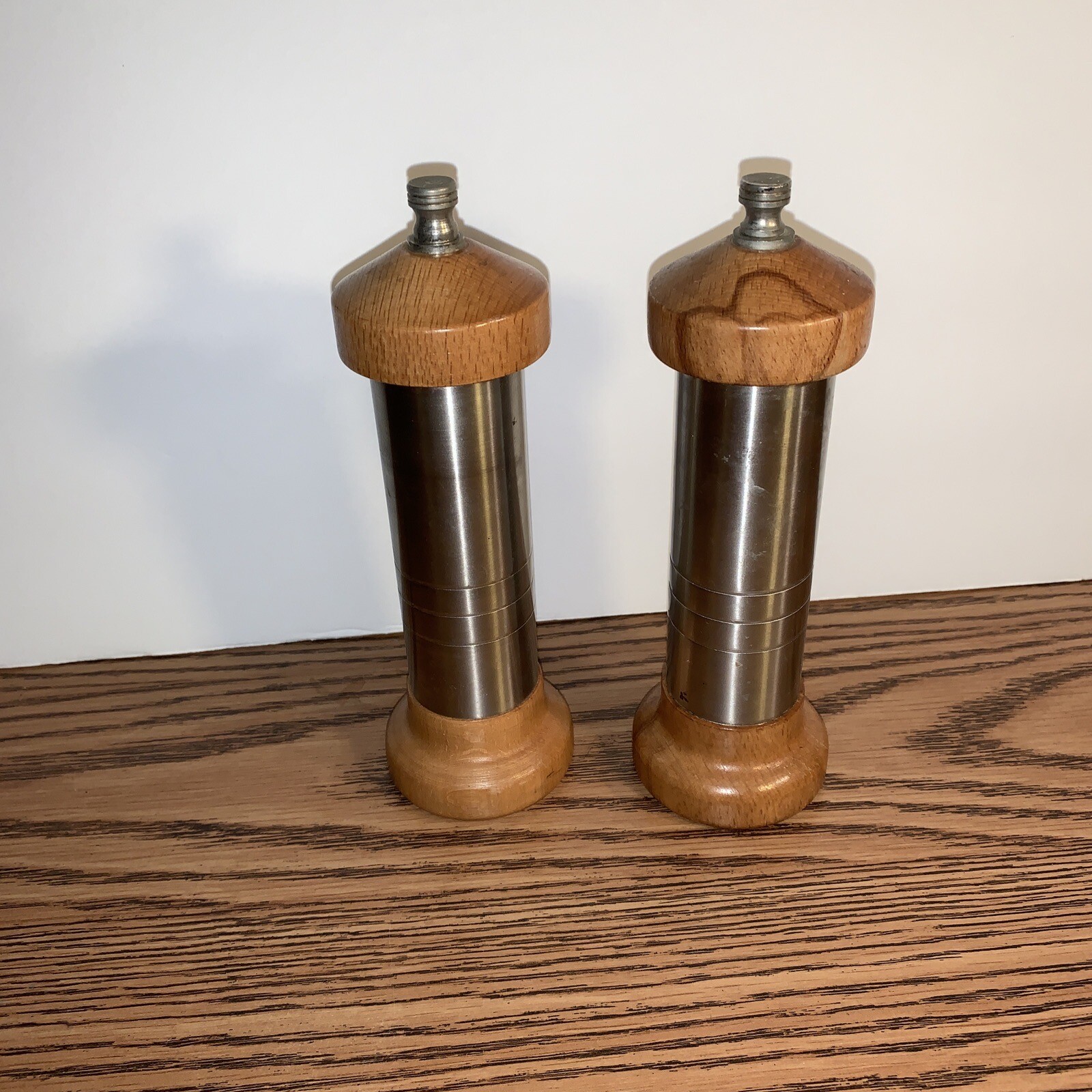 Vintage Wood & Chrome ATLAS MILL Salt & Pepper Grinders Made Greece 8 ...