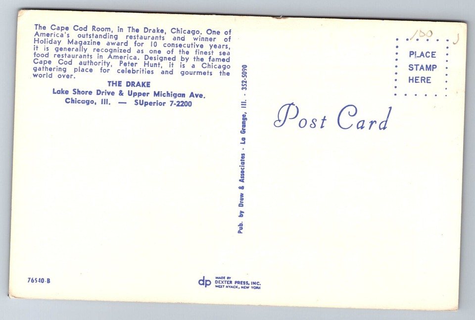 The Cape Cod Rooms Drake Restaurant Chicago Illinois 60s Vintage ...