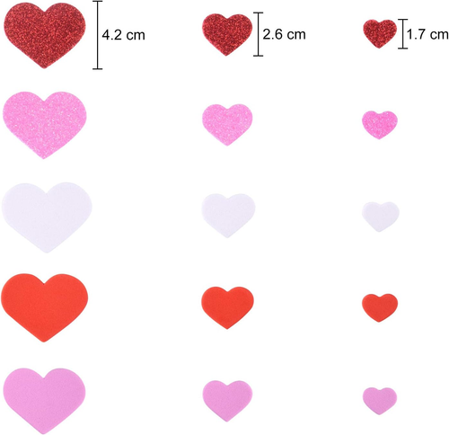 300 Pcs Valentine'S Day Heart Foam Stickers Self Adhesive Mixed Color ...