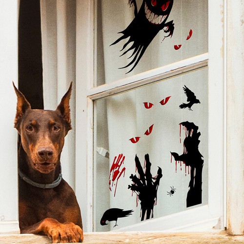 Halloween Ghost Hand Print Shadow Window Sticker Bat Spider Web ...