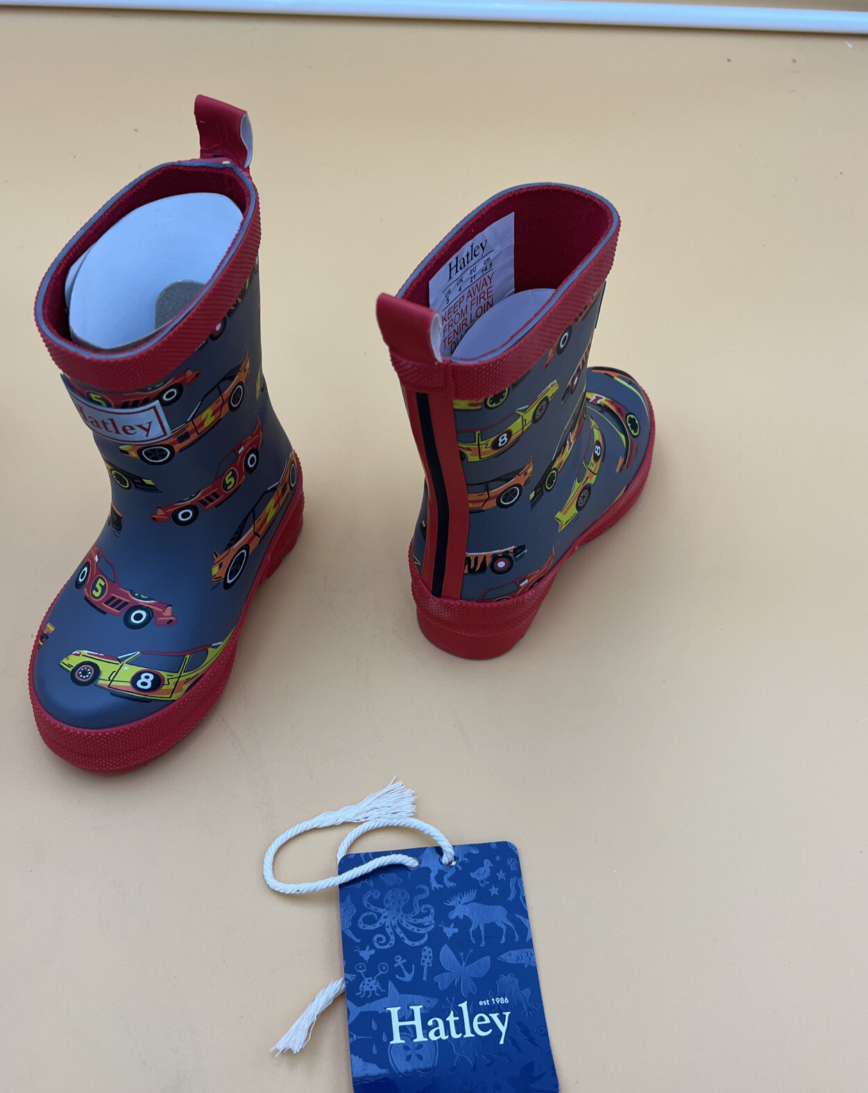 Hatley Kids Classic Race Cars Matte Rain Boots (Toddler/Little Kid ...