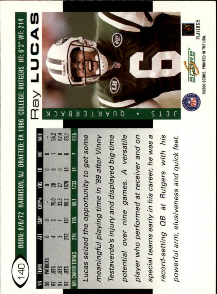 2000 Score Football Card #140 Ray Lucas | eBay