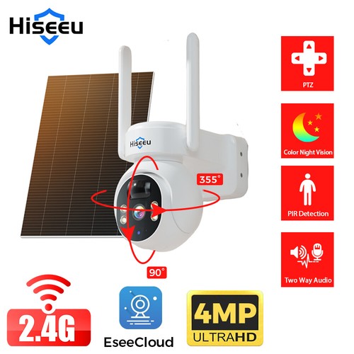 Hiseeu WIFI Solar Battery 4MP Wireless PTZ Security Camera Outdoor PIR ...