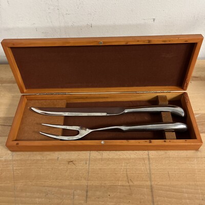 Vintage Chefmate Stainless Carving Knife & Fork with Wood Box - NICE ...