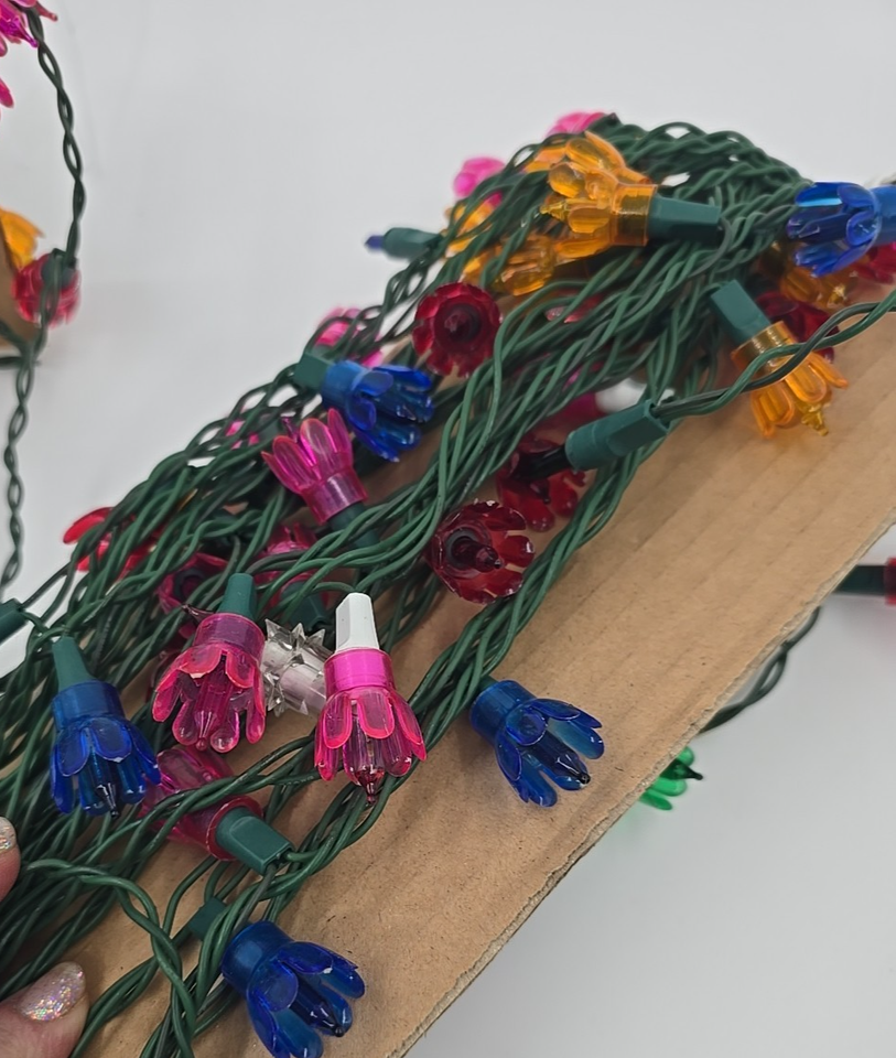 Lot of Two 100 Strand Vintage Tulip Flower String Lights Multicolored ...