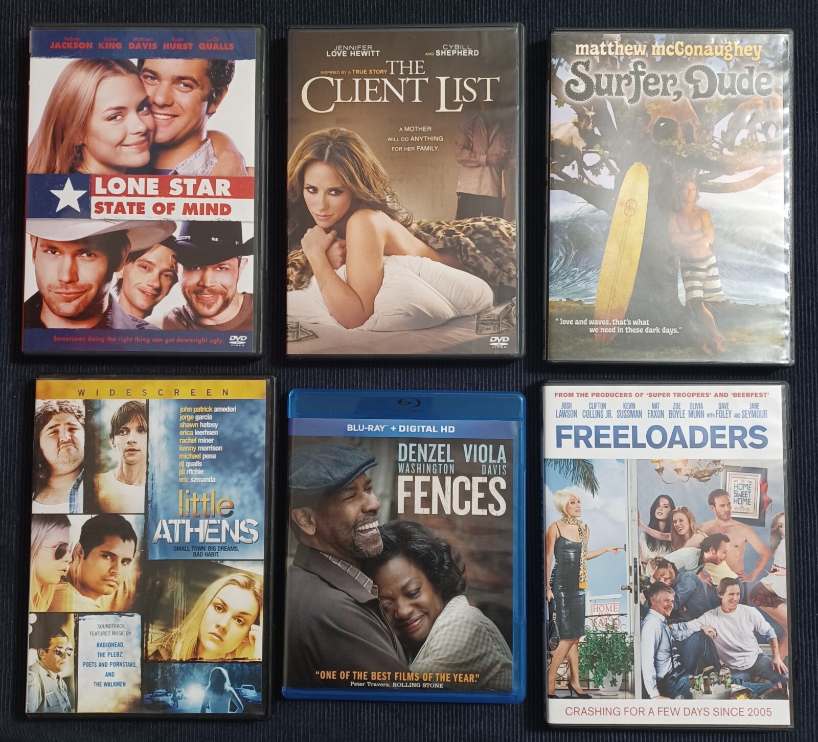 Lot Of 6 DVDs, The Client List, Surfer Dude, Fences, Lone Star State Of ...