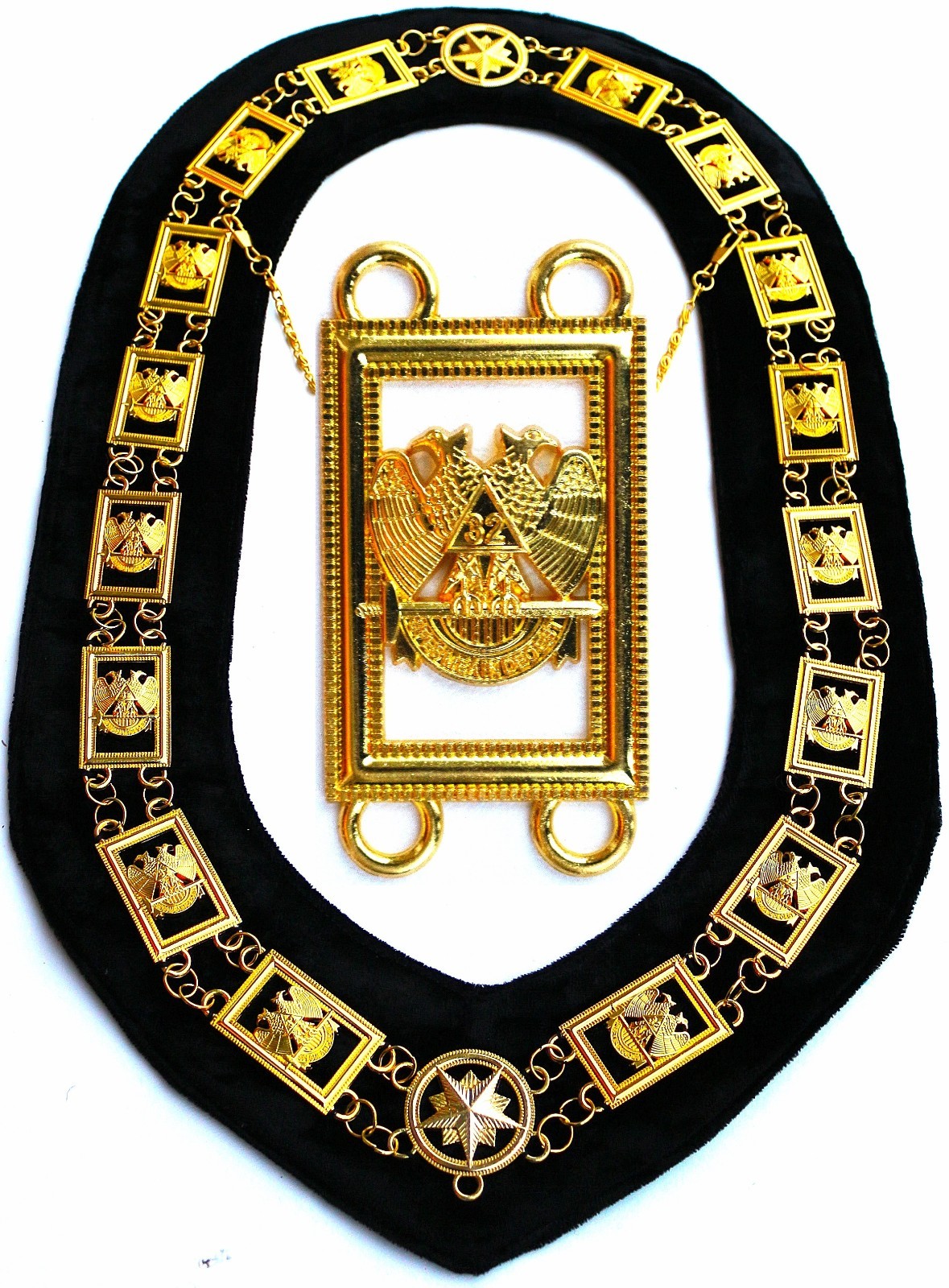 MASONIC REGALIA 32 DEGREE WING DOWN SCOTTISH RITE METAL GOLDEN CHAIN ...