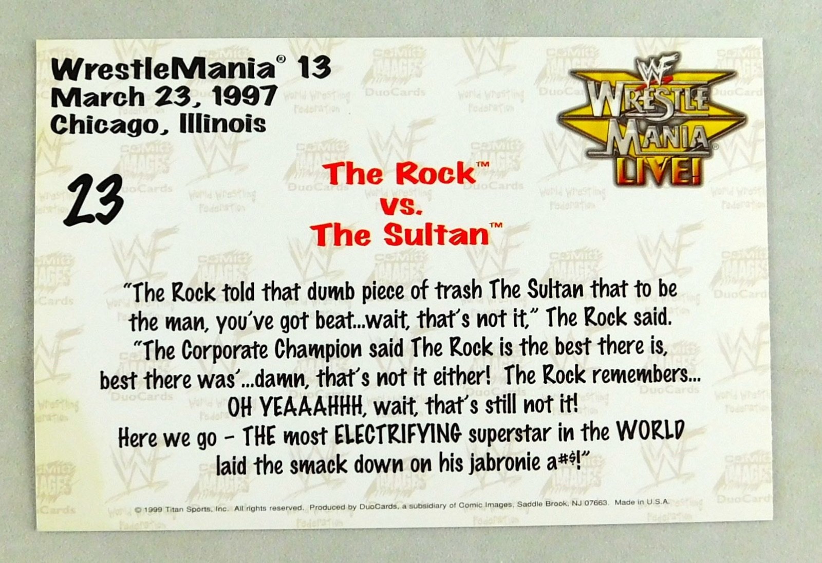 The Rock Sultan Rikishi WrestleMania 4x6 Photo Card Comic Images WWE ...