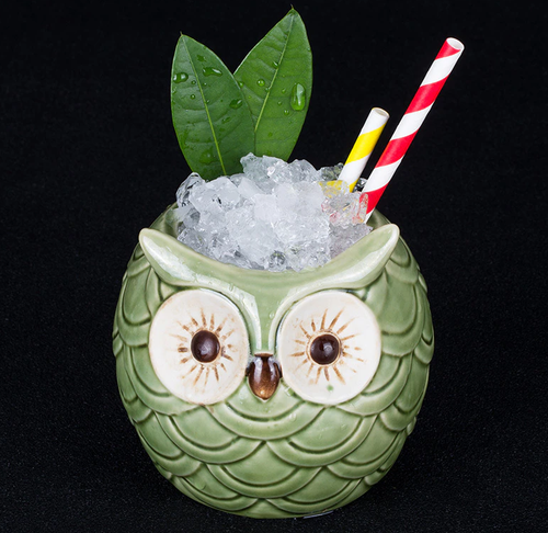 Green Owl Hawaii Tiki Mug Cocktail Cup Beer Wine Beverage Ceramic 500ml ...