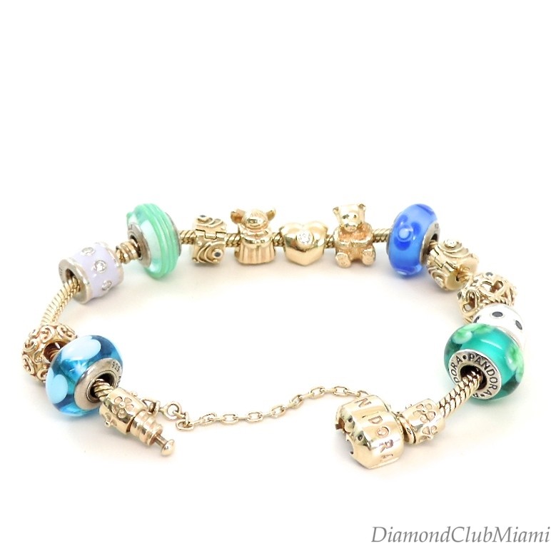 Pandora 14kt Yellow Gold Bracelet 14kt Charm and murano stones 100.3 ...