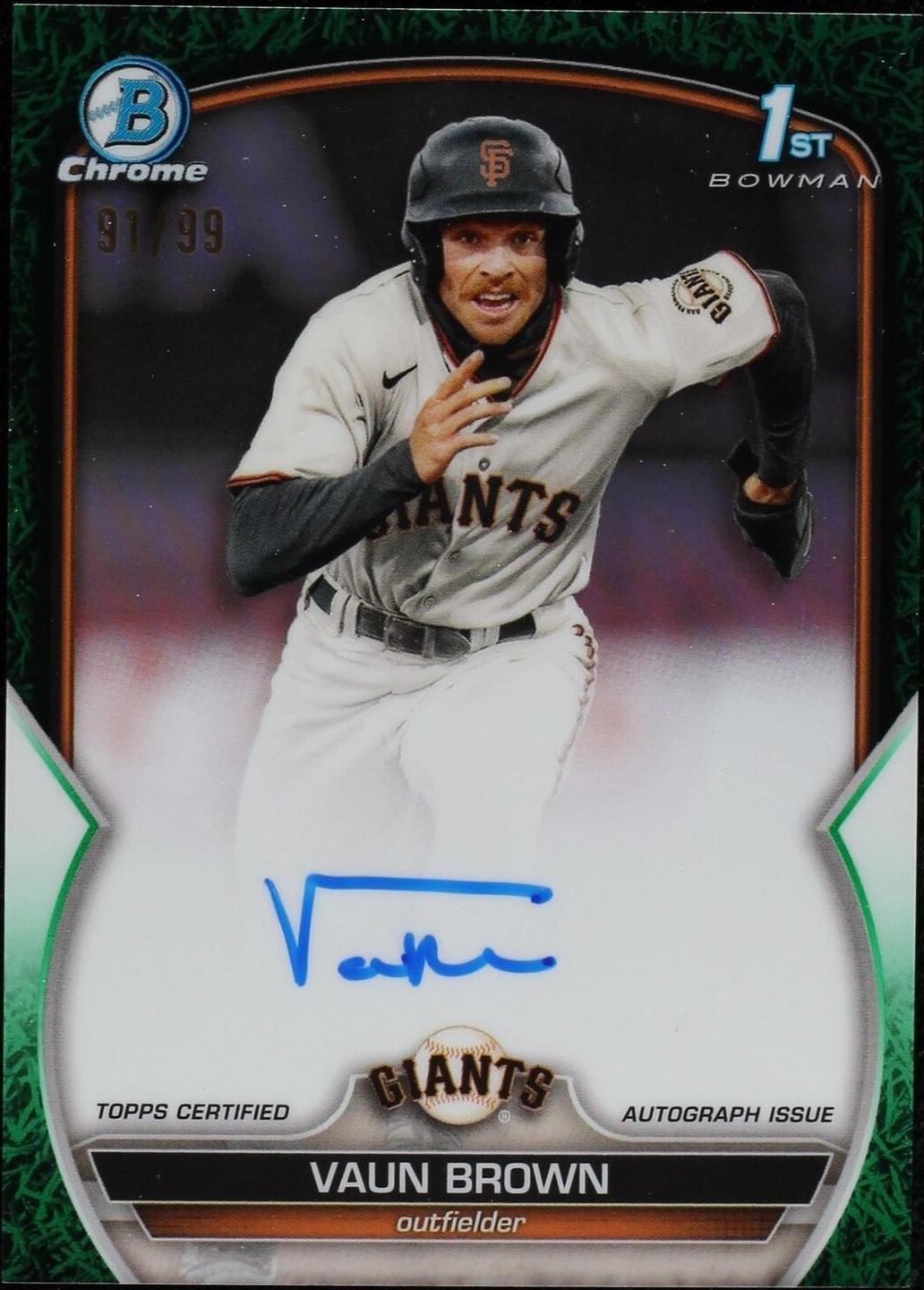 2023 Bowman - Chrome Prospect Autographs Vaun Brown #CPA-VB Green Grass ...