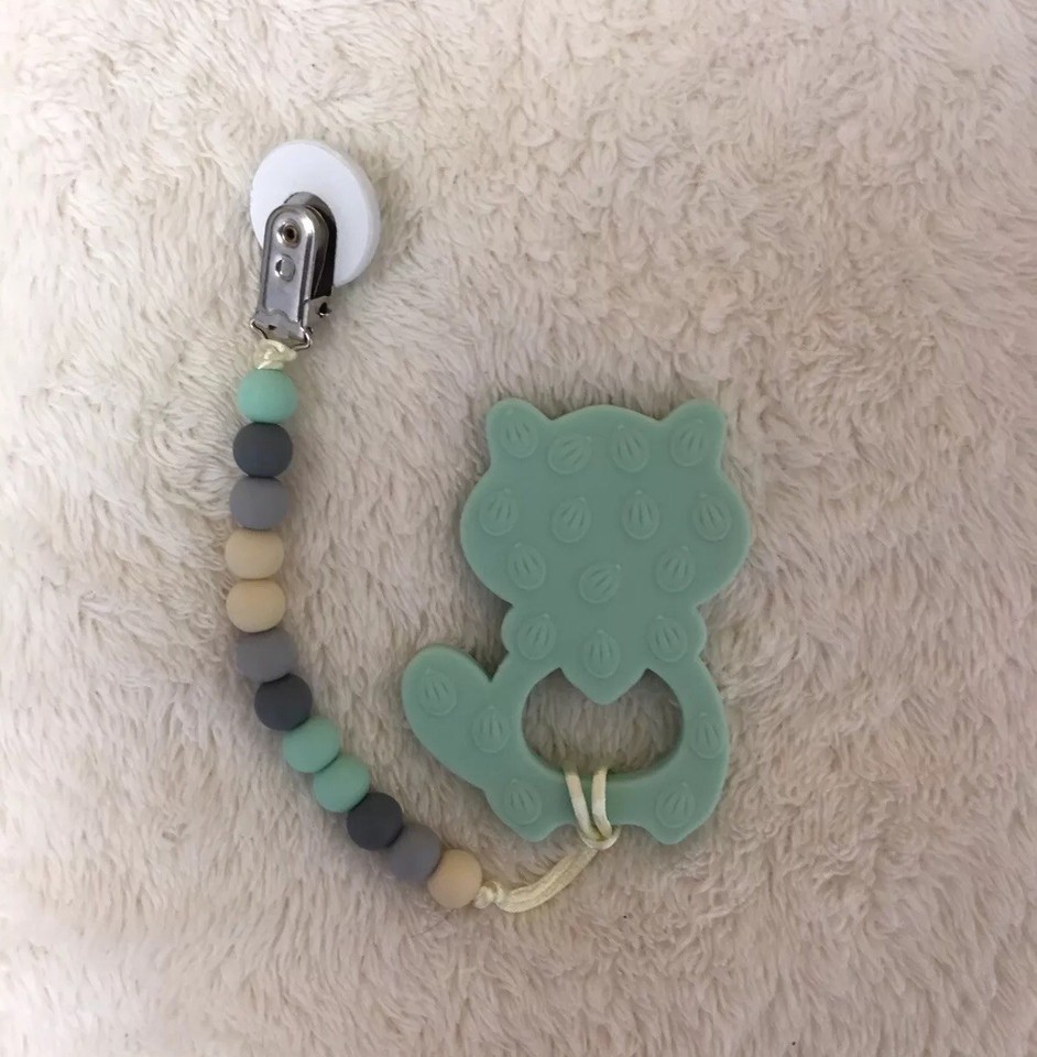 Soothing Raccoon Baby Teether/ Teething/ Sensory Toy With Pacifier Clip ...