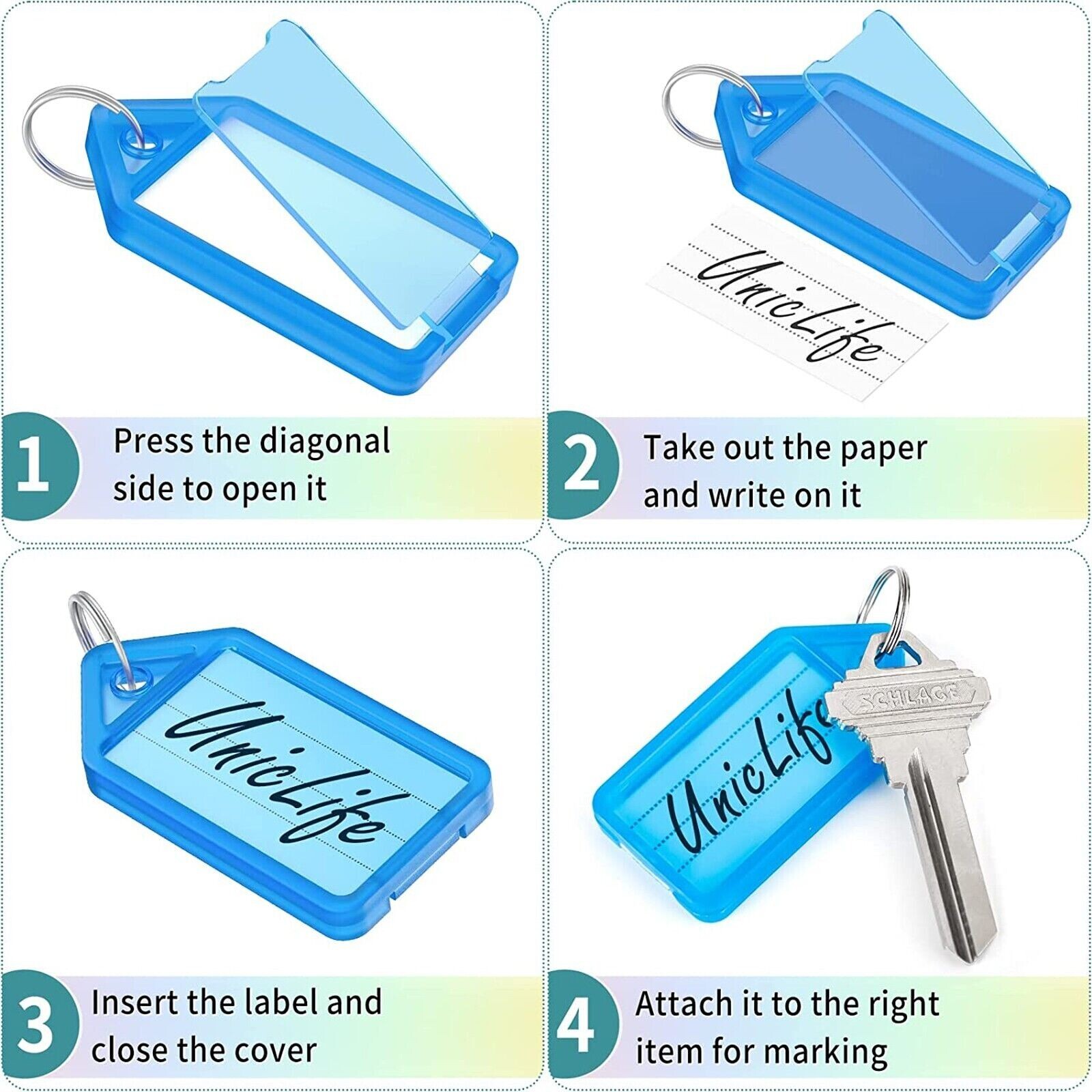 5 KEYTAGS WITH LABELS &MULTICOLOUR KEYCHAIN EXTRA STRONG PLASTIC ID TAG ...