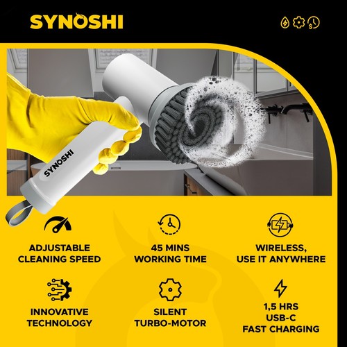 SYNOSHI® Electric Power Brush with 3 Cleaning Heads OR Extra ...